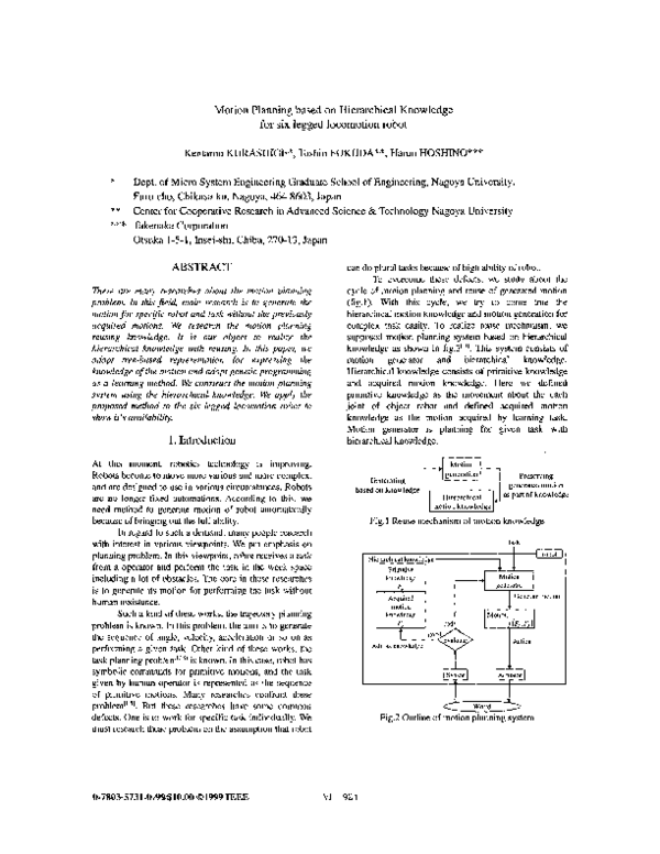 (PDF) Motion planning based on hierarchical knowledge for six legged locomotion robot