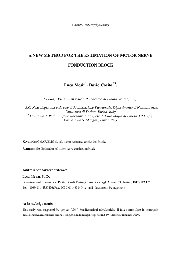 Pdf A New Method For The Estimation Of Motor Nerve Conduction Block