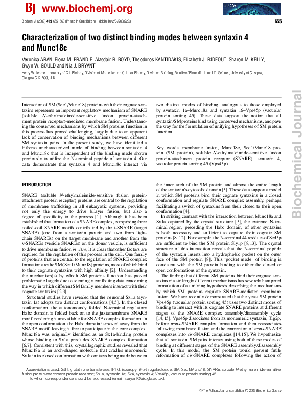 Pdf Characterization Of Two Distinct Binding Modes Between Syntaxin 4 And Munc18c