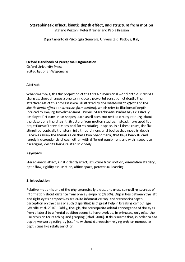 (PDF) Stereokinetic Effect, Kinetic Depth Effect, and Structure from Motion