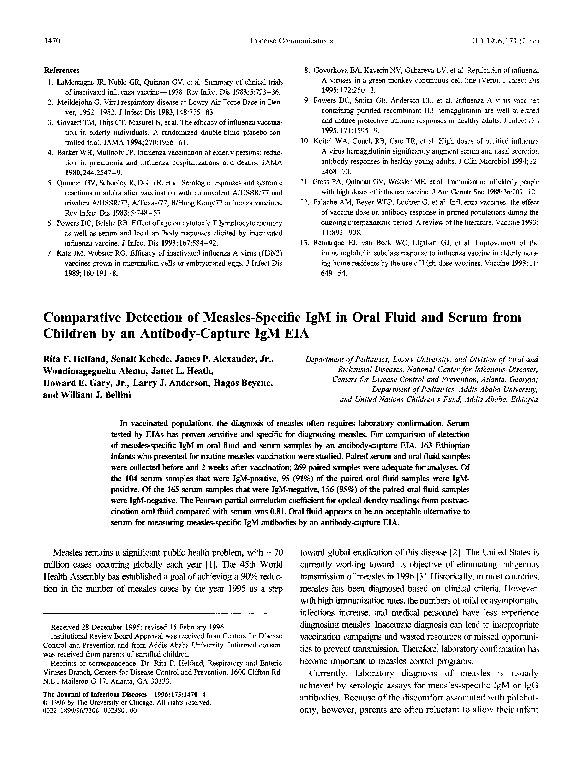 (PDF) Comparative Detection of Measles-Specific IgM in Oral Fluid and ...