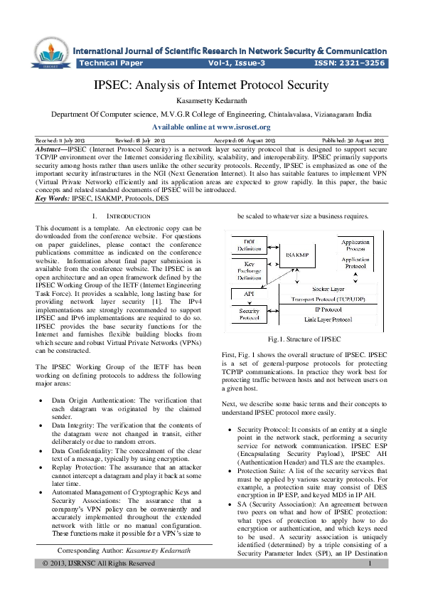 (PDF) IPSEC: Analysis of Internet Protocol Security