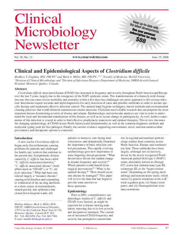(PDF) Clinical and Laboratory Characteristics of Clostridium difficile ...