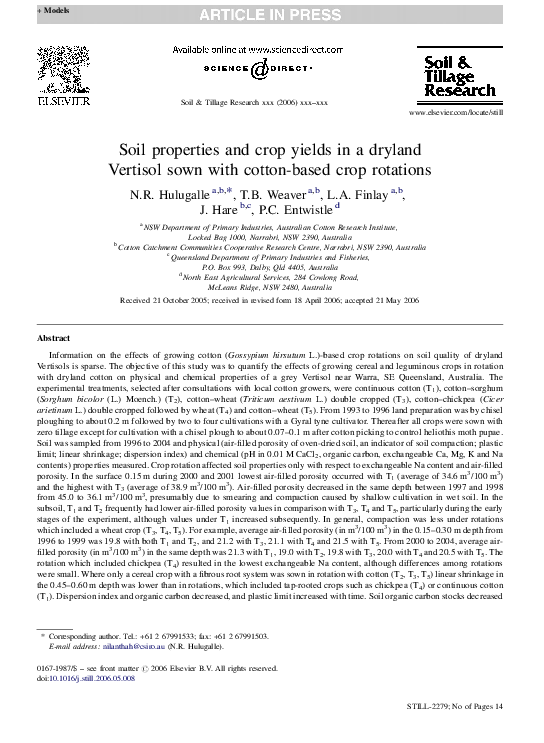(PDF) Soil properties and crop yields in a dryland Vertisol sown with cotton-based crop rotations