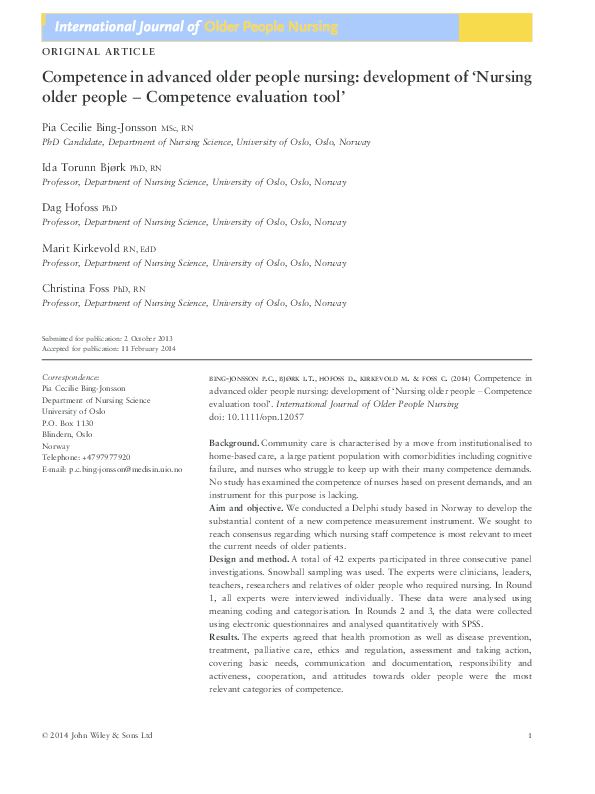 (PDF) Competence in advanced older people nursing: development of ...