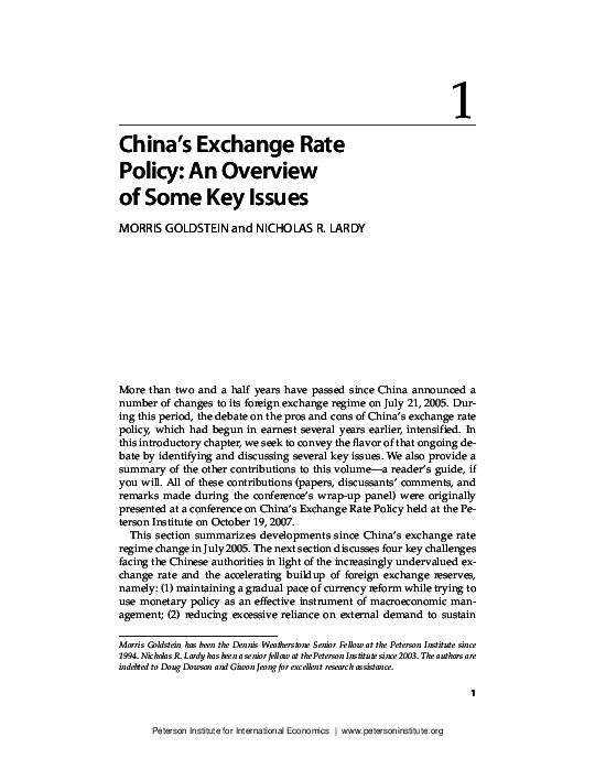 (PDF) China's Exchange Rate Policy: An Overview of Some Key Issues