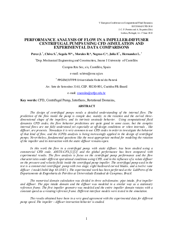 (PDF) Performance Analysis of Flow in a Impeller-Diffuser Centrifugal Pumps Using CFD ...