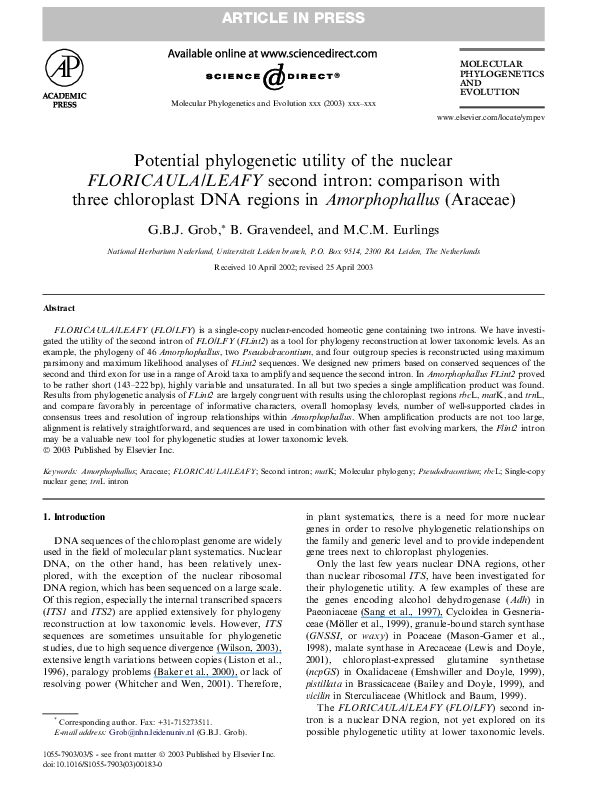 (PDF) Potential phylogenetic utility of the nuclear FLORICAULA/LEAFY ...