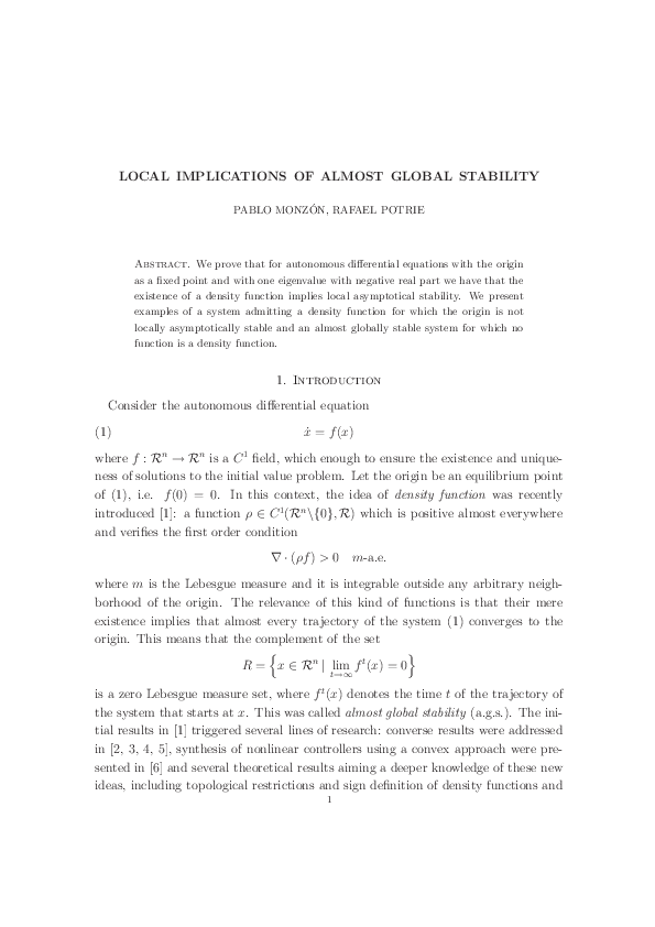 (PDF) Local implications of almost global stability