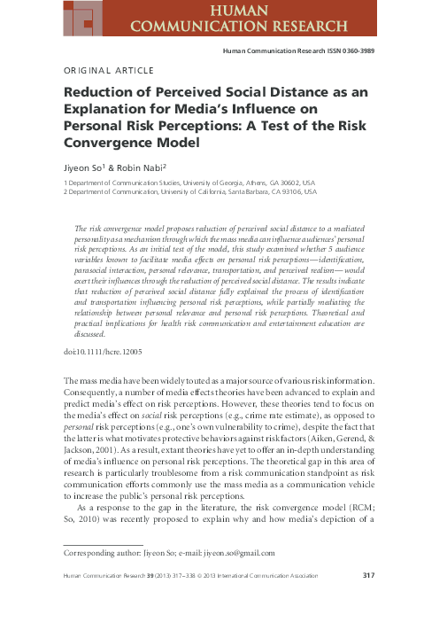 (PDF) Reduction of Perceived Social Distance as an Explanation for ...