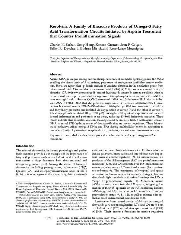 (PDF) Resolvins: A Family of Bioactive Products of Omega-3 Fatty Acid ...