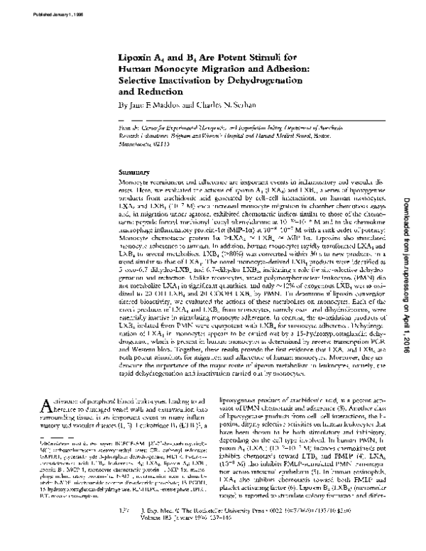 (PDF) Lipoxin A4 and B4 are potent stimuli for human monocyte migration ...