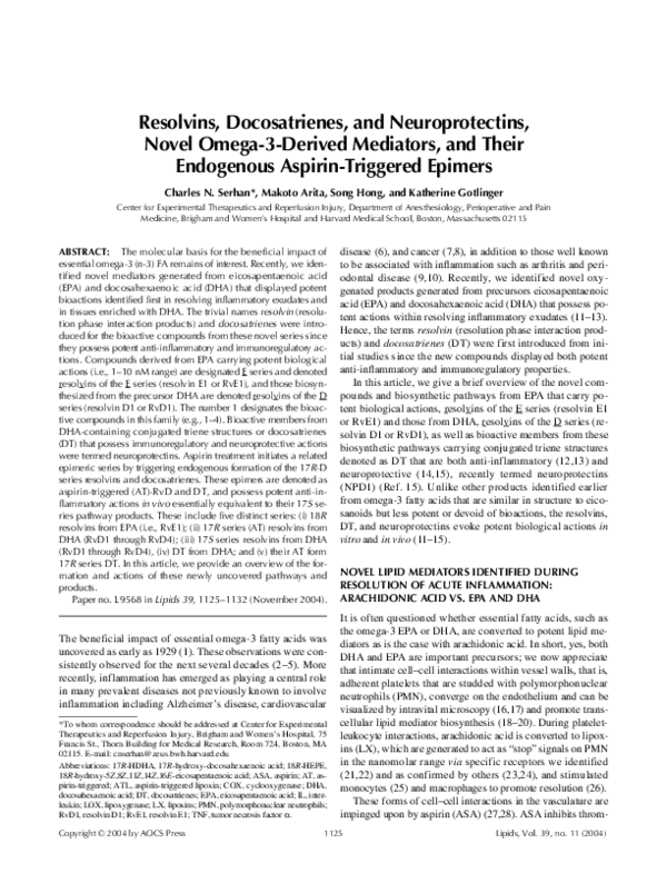 (PDF) Resolvins, docosatrienes, and neuroprotectins, novel omega-3 ...