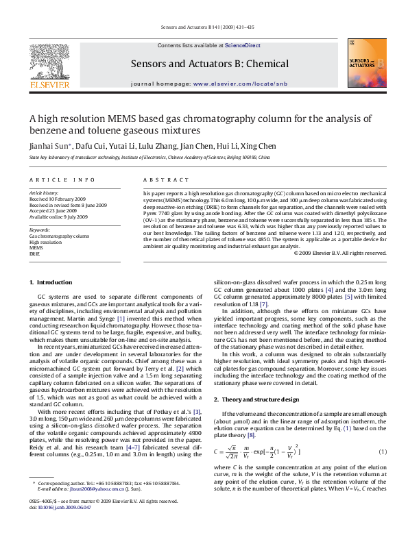 (PDF) A High-Resolution MEMS-based Gas Chromatography Column for the ...