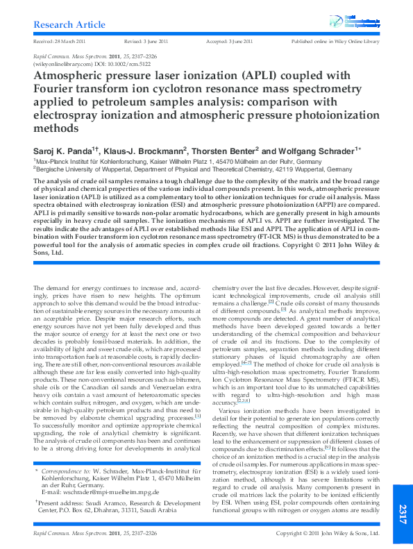 (PDF) Atmospheric pressure laser ionization (APLI) coupled with Fourier ...