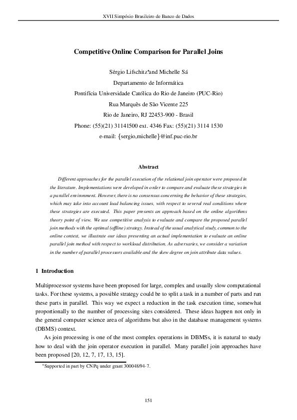 (PDF) Competitive Online Comparison for Parallel Joins