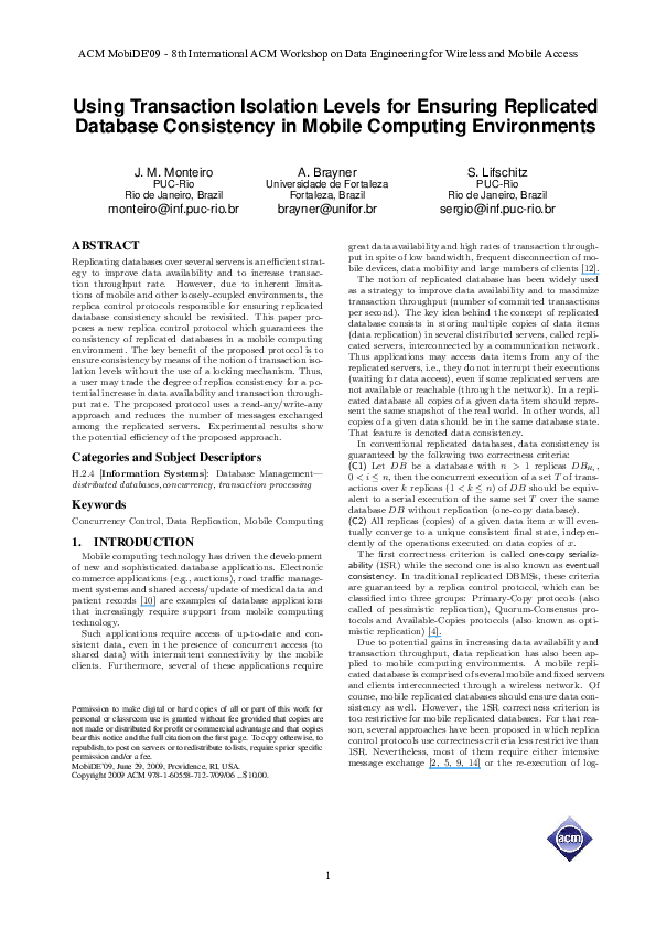 (PDF) Using transaction isolation levels for ensuring replicated ...