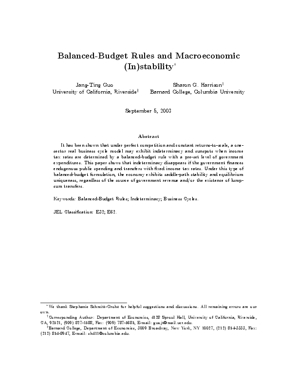 (PDF) Balanced-budget rules and macroeconomic (in)stability