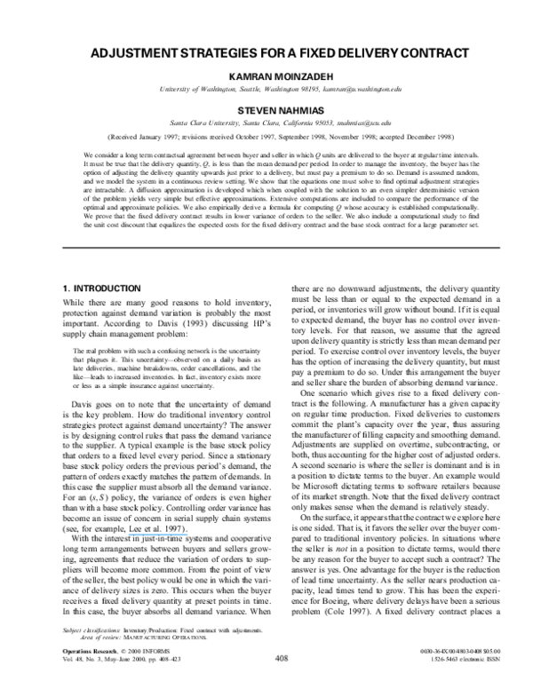 (PDF) Adjustment Strategies for a Fixed Delivery Contract