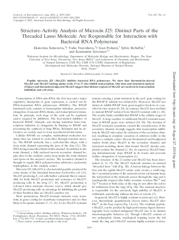 (PDF) Structure-Activity Analysis of Microcin J25: Distinct Parts of the Threaded Lasso Molecule ...