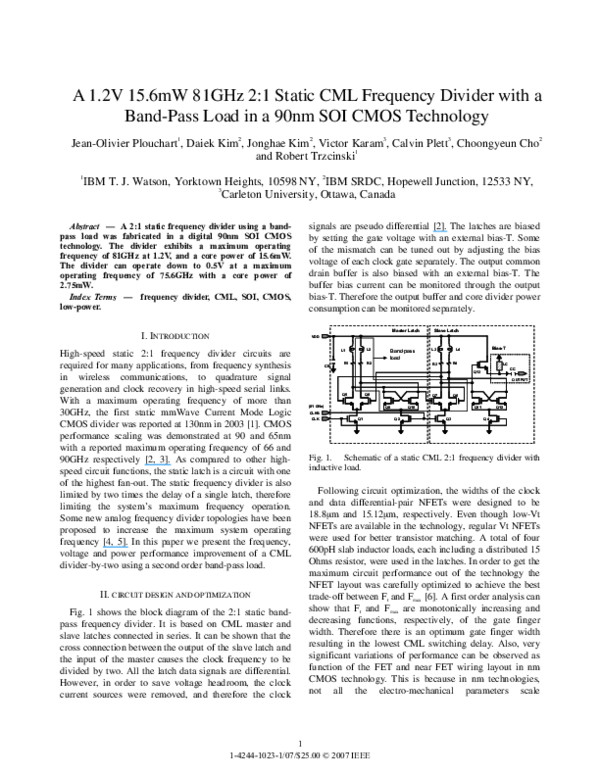 (PDF) A 1.2V 15.6mW 81GHz 2:1 Static CML Frequency Divider with a Band ...