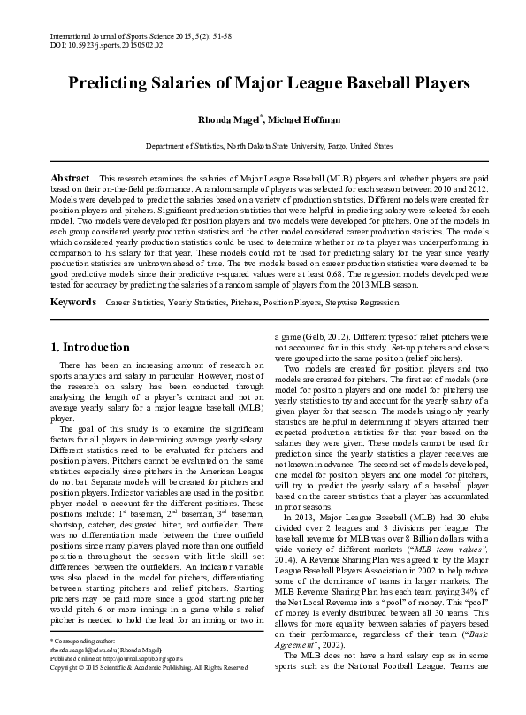 (PDF) Predicting Salaries of Major League Baseball Players