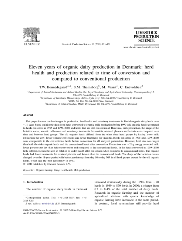 (PDF) Eleven years of organic dairy production in Denmark: herd health ...