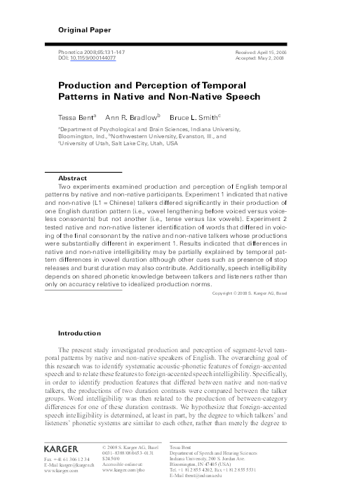 (PDF) Production and Perception of Temporal Patterns in Native and Non ...