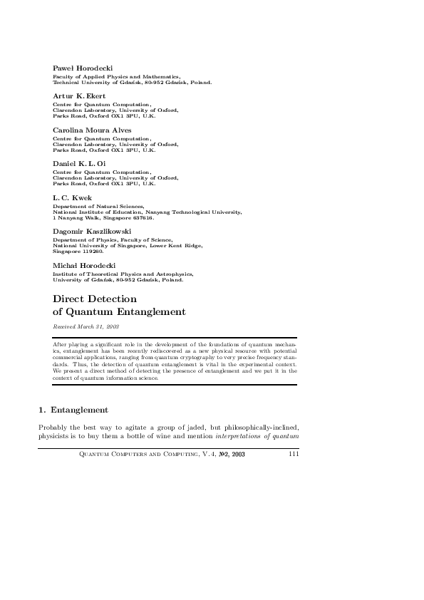 (PDF) Direct Detection of Quantum Entanglement