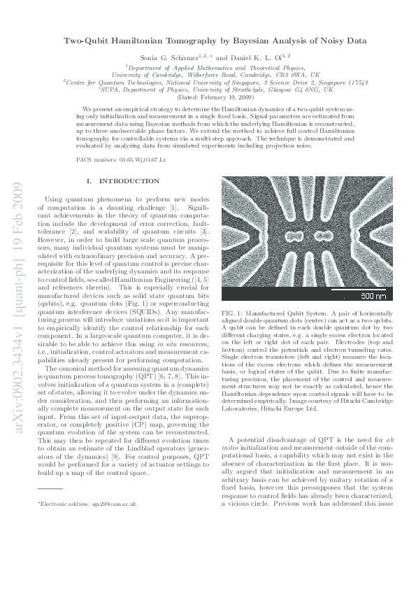 Pdf Two Qubit Hamiltonian Tomography By Bayesian Analysis Of Noisy Data