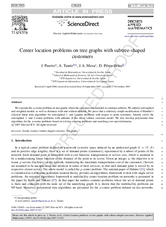 (PDF) Center location problems on tree graphs with subtree-shaped customers