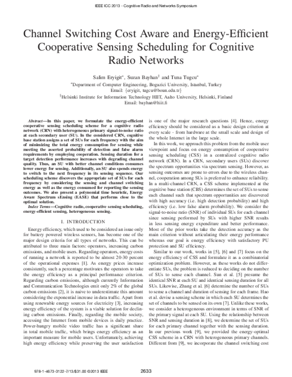 (PDF) Channel switching cost aware and energy-efficient cooperative sensing scheduling for ...