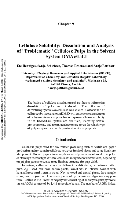 (PDF) Cellulose solubility: dissolution and analysis of (PDF) Cellulose solubility: dissolution and analysis of