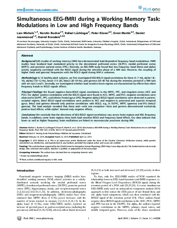 Simultaneous EEG-fMRI during a Working Memory Task: Modulations in Low ...