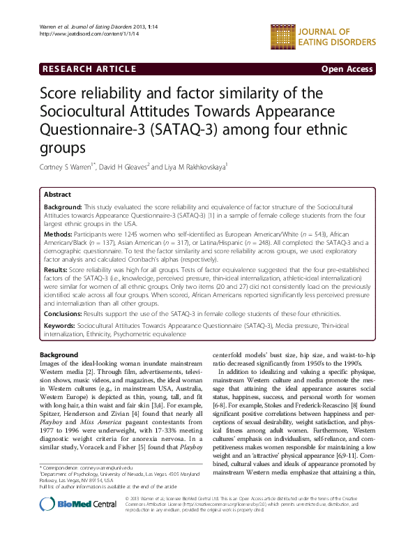 (PDF) Score reliability and factor similarity of the Sociocultural ...