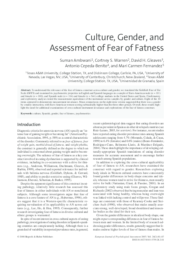 (PDF) Culture, Gender, and Assessment of Fear of Fatness