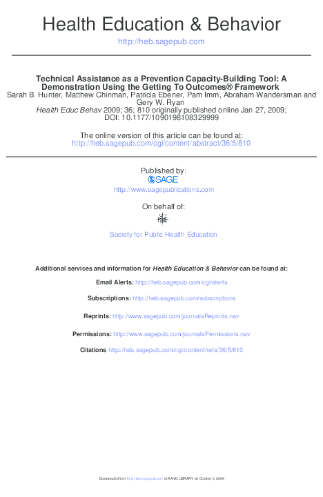 (PDF) Technical Assistance as a Prevention Capacity-Building Tool: A ...