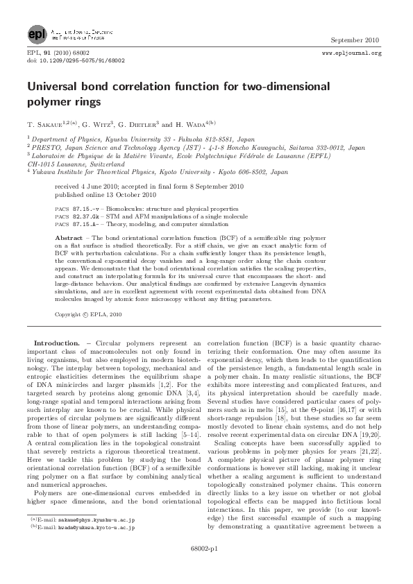 Pdf Universal Bond Correlation Function For Two Dimensional Polymer Rings