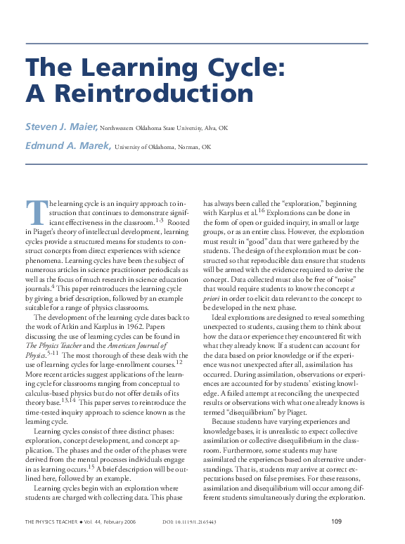 (PDF) The Learning Cycle: A Reintroduction