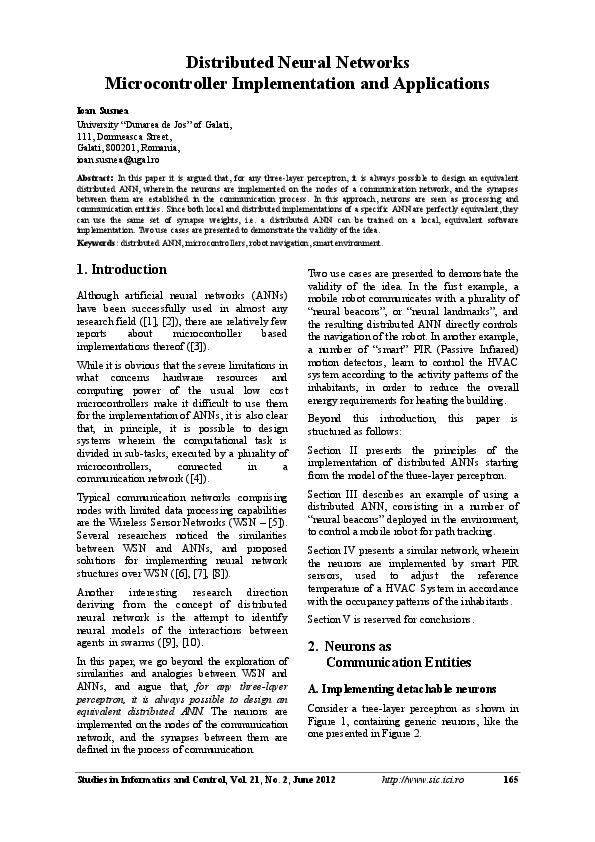 (PDF) Distributed Neural Networks Microcontroller Implementation and Applications