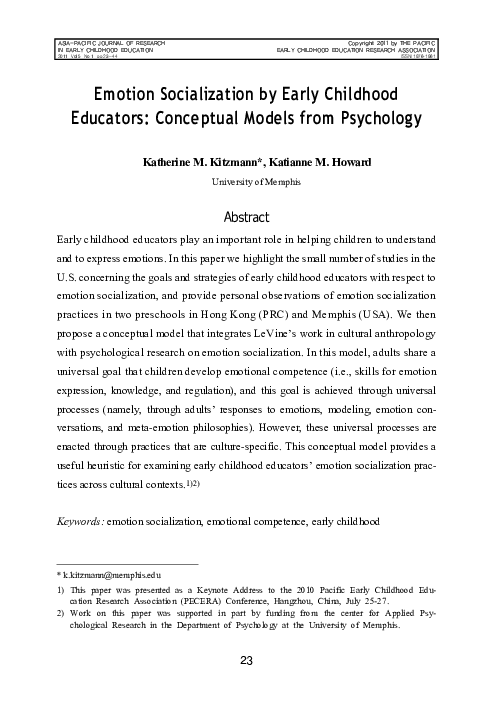 (PDF) Emotion Socialization by Early Childhood Educators: Conceptual ...