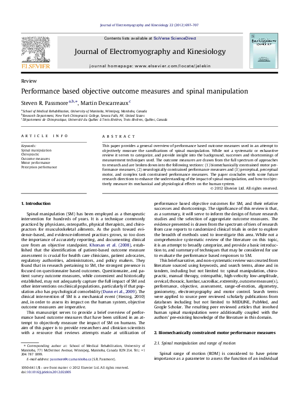 (PDF) Performance based objective outcome measures and spinal manipulation