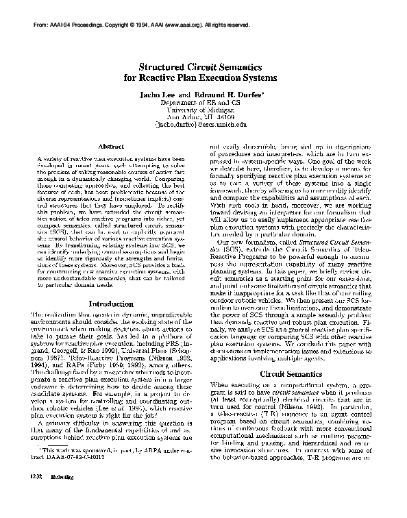 Pdf Structured Circuit Semantics For Reactive Plan Execution Systems