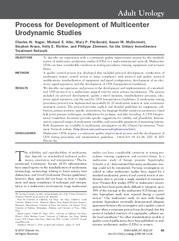 (PDF) Process for Development of Multicenter Urodynamic Studies