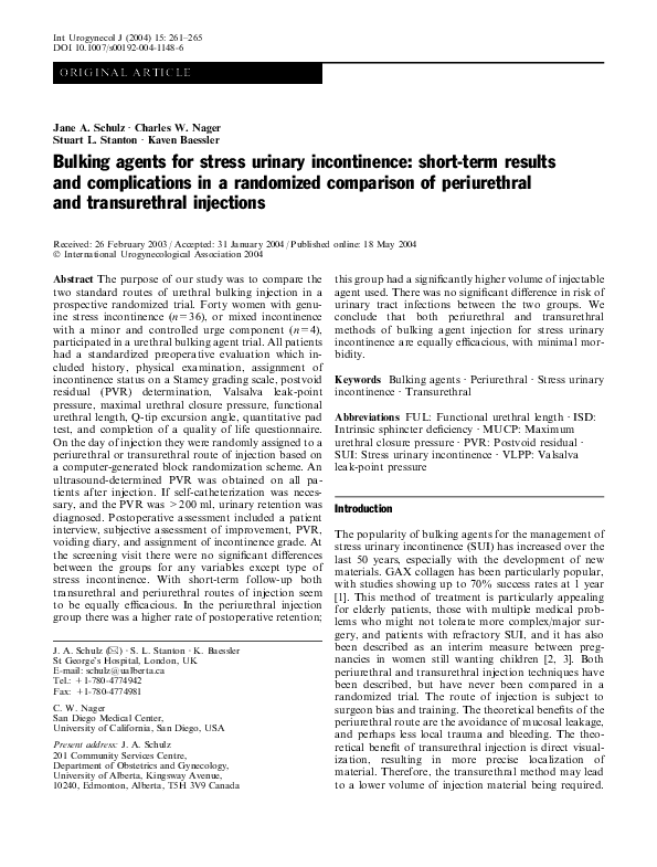 (PDF) Bulking agents for stress urinary incontinence: short-term ...