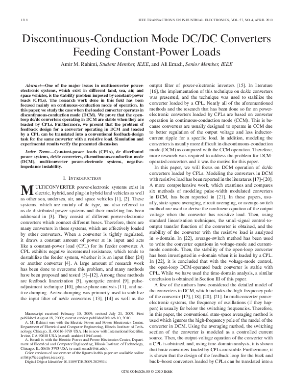 (PDF) Discontinuous-Conduction Mode DC/DC Converters Feeding Constant-Power Loads