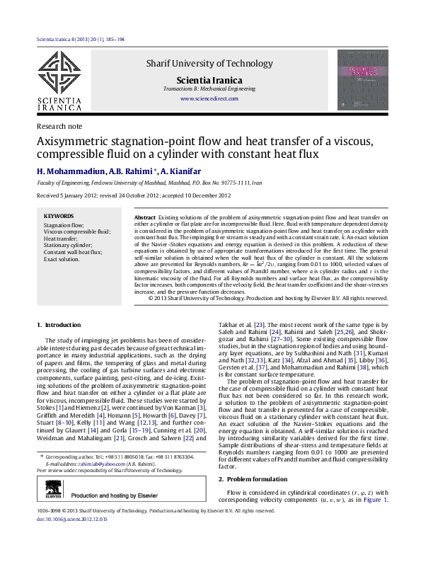 (PDF) Axisymmetric stagnation-point flow and heat transfer of a viscous ...