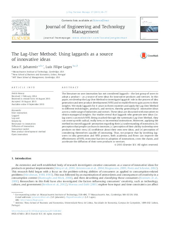 (PDF) The Lag-User Method: Using laggards as a source of innovative ideas