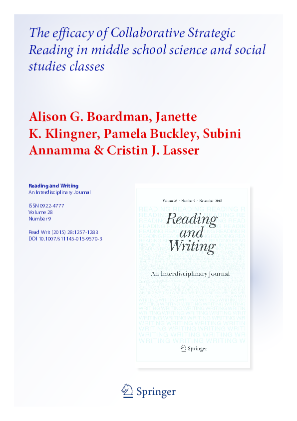 (PDF) The efficacy of Collaborative Strategic Reading in middle school ...