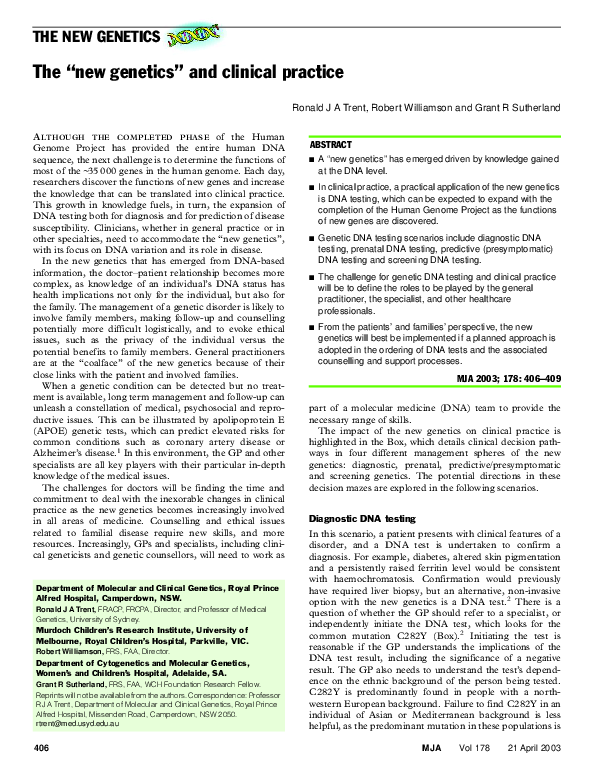 (PDF) The "new genetics" and clinical practice